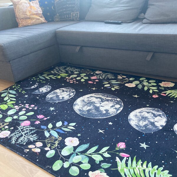 Moonlit Garden Area Rug Moon Carpet Lunar Eclipse Starry Night Vines ...