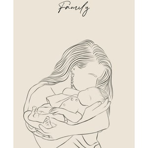 Custom Baby Line Drawing, Birth Poster , Newborn Gift, Custom Portrait ...