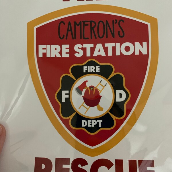 Personalised Fire Fighter Print Cute Fire Department Name Sign Gift ...