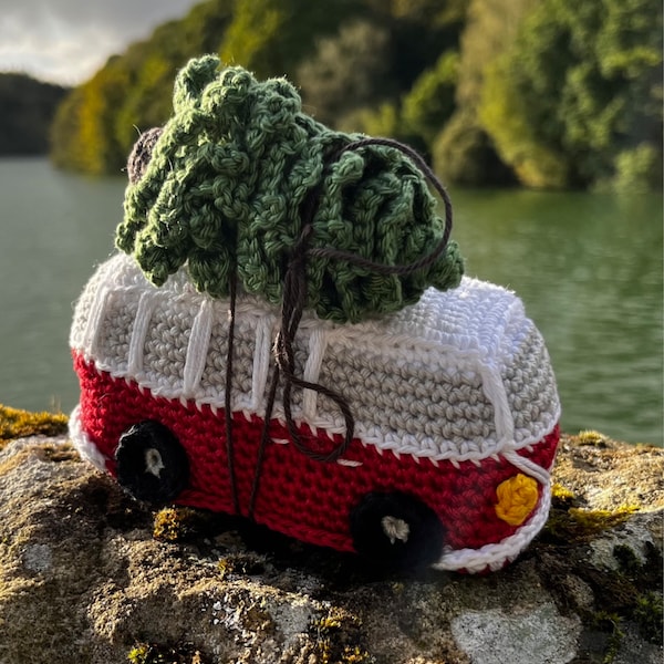 Red Car Minivan Crochet Toy Amigurumi With Christmas Tree Camper Bus ...