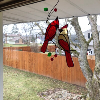 Cardinal Stained Glass Window Hangings Fathers Day Gifts Stained Glass ...