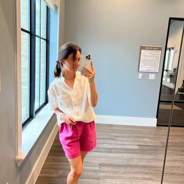 Women's Summer Vintage Linen Shirt: Elegant Handmade Button-up Blouse ...