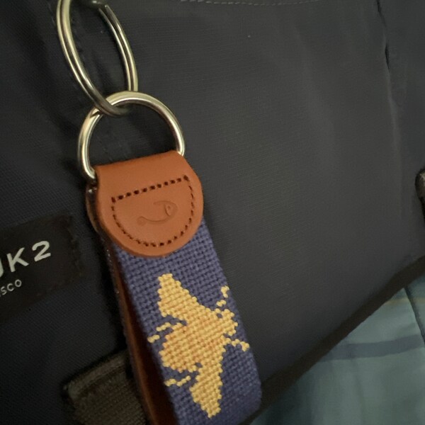 American Flag Needlepoint Keychain - Handmade Key Fob W/ Leather ...