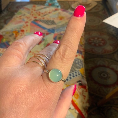 Elegant Rectangle Cushion Cut Aqua Blue Chalcedony Boho Ring Sterling Silver Statement Ring ...