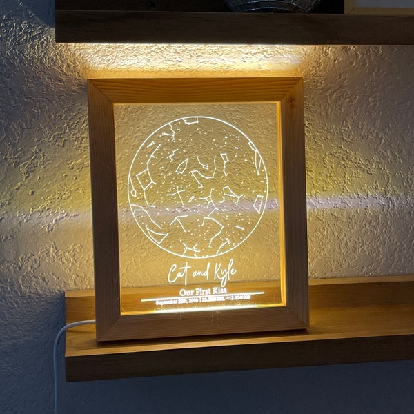 Star Map Night Light in Wooden Frame - Personalized Constellation Map ...