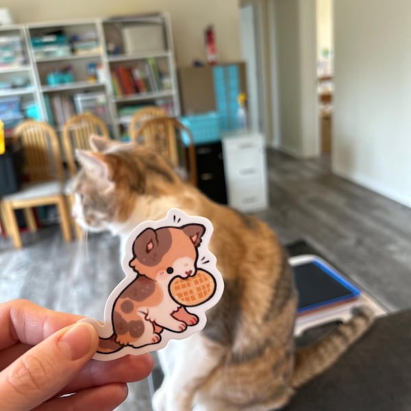 Waffle Cat Sticker / Cat Sticker / Kitten Sticker / Cute Animal Sticker ...