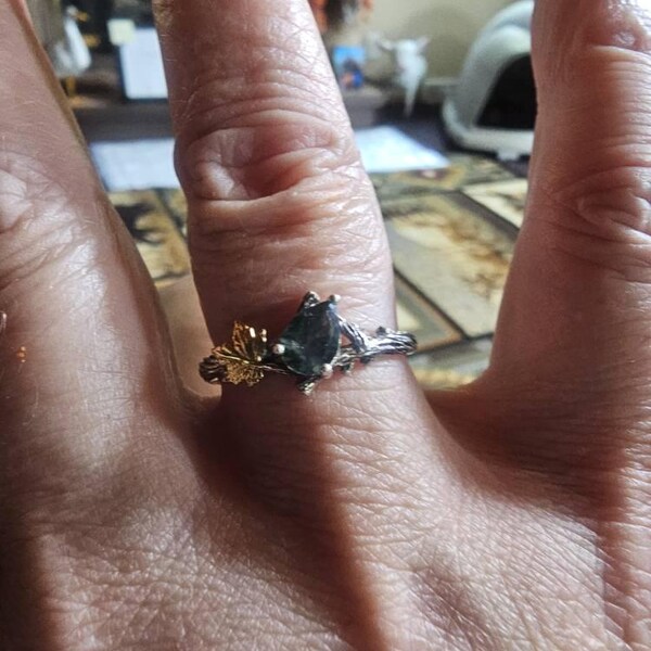 Natural Moss Agate Tree Branch Rings Set, S925 Sterling Silver ...