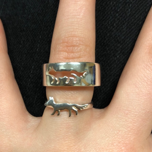 Silver Fox Promise Ring for Couple - Fox Jewelry, His and Her Fox ...