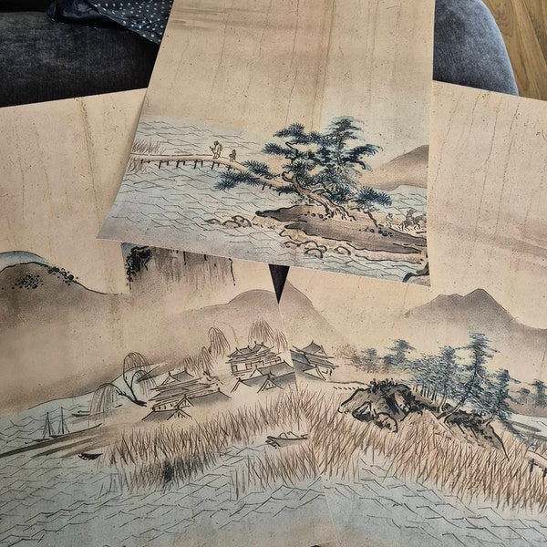 Set of Three Japanese Landscape Prints - Ukiyo-e Vintage Triptych - 3 ...