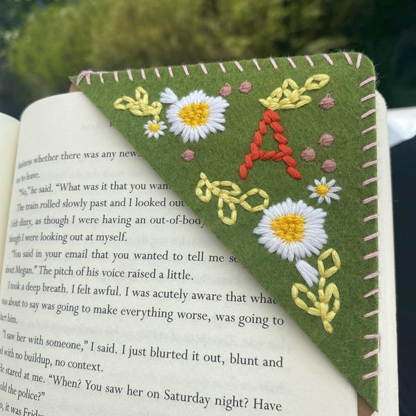 Handmade Embroidered Corner Page Bookmark, A to Z Letters Personalized ...