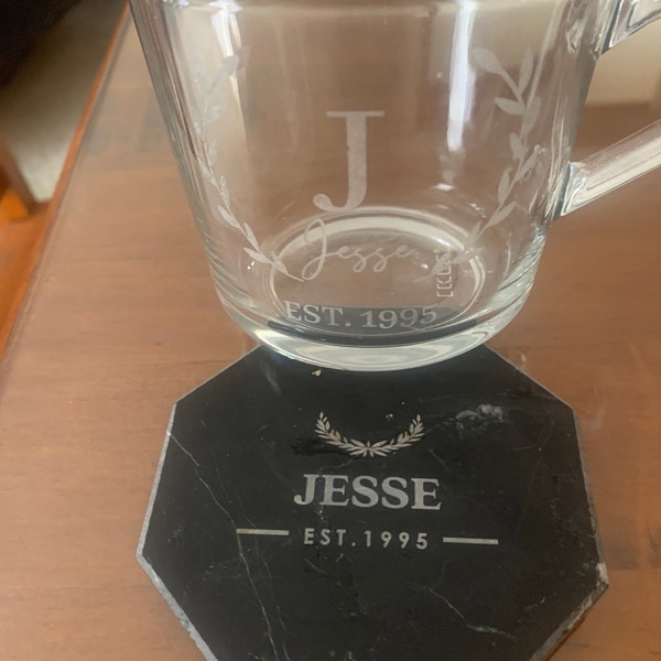 Personalised Glass Coffee Mug/ Tea Cup, Custom Logo Laser Engraved ...