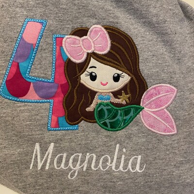 Mermaid Number 4 Four 4th Birthday Applique 5x7 5x8 6x10 7x12 Machine ...