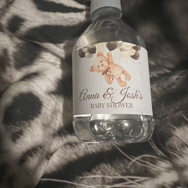 EDITABLE Teddy Bear Baby Shower Water Bottle Label, Boy Baby Shower ...
