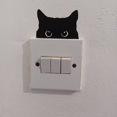 Cat Peeking Light Switch Stickers Wall Decor Window Cat Colour Vinyl ...