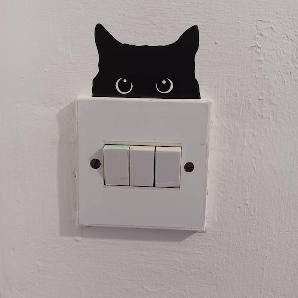 Cat Peeking - Light Switch Stickers Wall Decor Window Cat Colour Vinyl ...