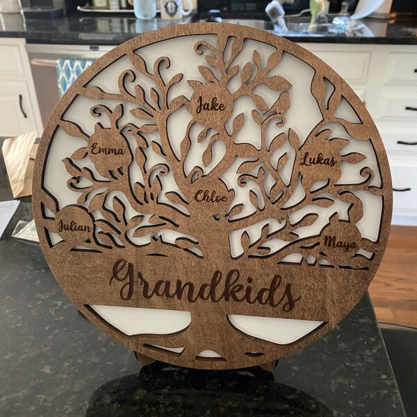 Custom Laser Engraved Family Tree Sign: Personalized Grandparents Gift ...