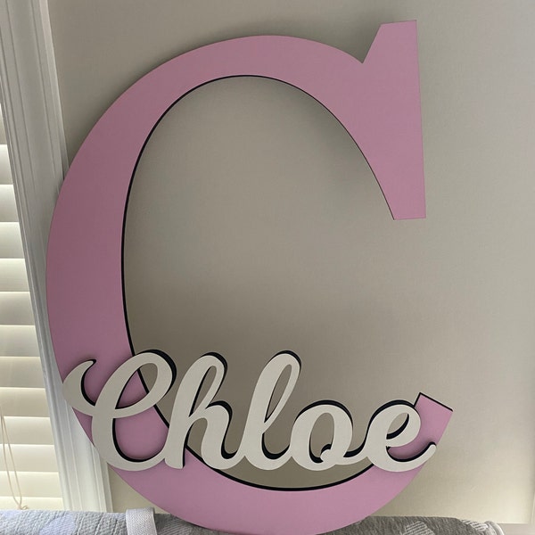 Custom Wooden Wall Name Sign Wood Big Letter Modern Nursery Bedroom ...