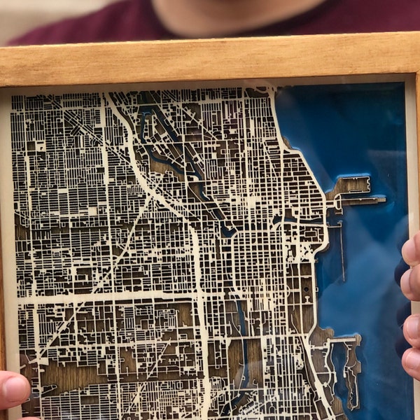 Chicago Wooden Map | Unique Personalized Gift for Housewarming 5th ...