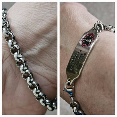 Medical ID Filigree Stainless Pink Symbol Rolo Bracelet Lymphedema No ...