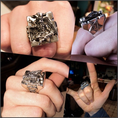 Baphomet Pentagram Caduceus Ring for Unisex Made of Sterling - Etsy