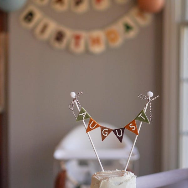 Personalized Triangle Felt Flag Cake Topper | First Birthday ...