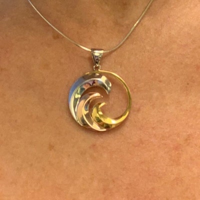 Large Sterling Silver Tricolor Wave Necklace, Wave Jewelry, Hawaiian ...