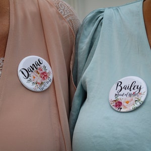 Rustic Rose Wedding Shower Pin Personalized Family Name Badges Mom to ...