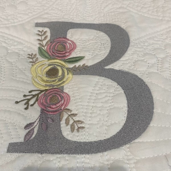 Floral Monogram Embroidery Fonts Design Bundle Flower Bunch Motif ...