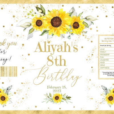 Editable Sunflower Chip Bag Template, Sunflower Snacks Treat Bag ...