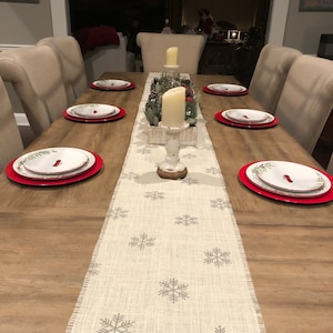 Christmas Burlap Table Runner, Christmas Silver Snowflake Runner ...