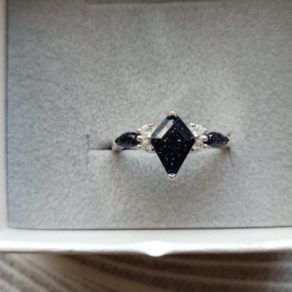 Orion Nebula Ring Set,2 Pcs Hexagon Cut Blue Sandstone Ring,black ...