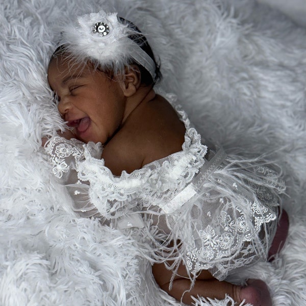 ROMPER ONLY, White Lace and Feather Romper, Newborn Photo Prop, Newborn ...