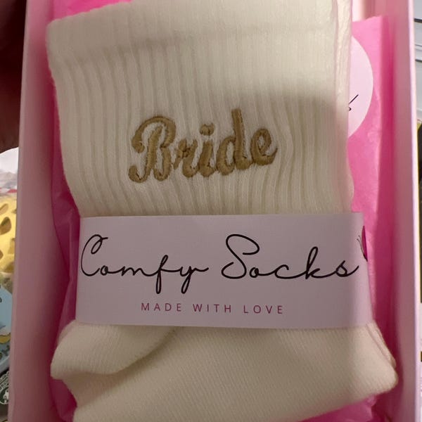 Custom Wedding Socks, Peach Embroidery Crew Socks, Personalised Bride ...