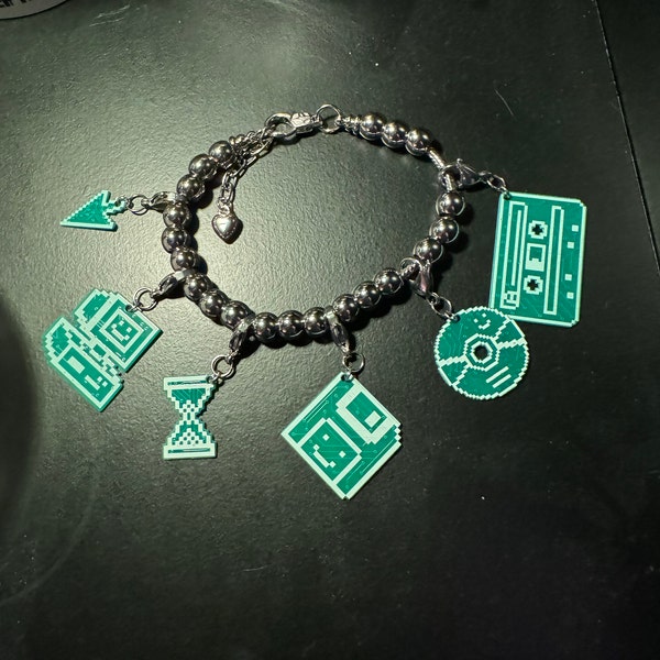 Happy Flip Cell Phone Circuit Board Charm - Retro Pixel Art, Green ...