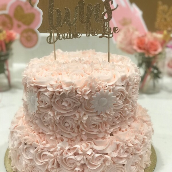 Twins Double the Love Cake Topper, Baby Shower Decoration, Custom Color ...