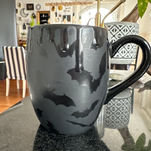 Gothic Bat Mug, Large Mugs, Matte Black Bats, Tea Coffee Lover, Xmas ...