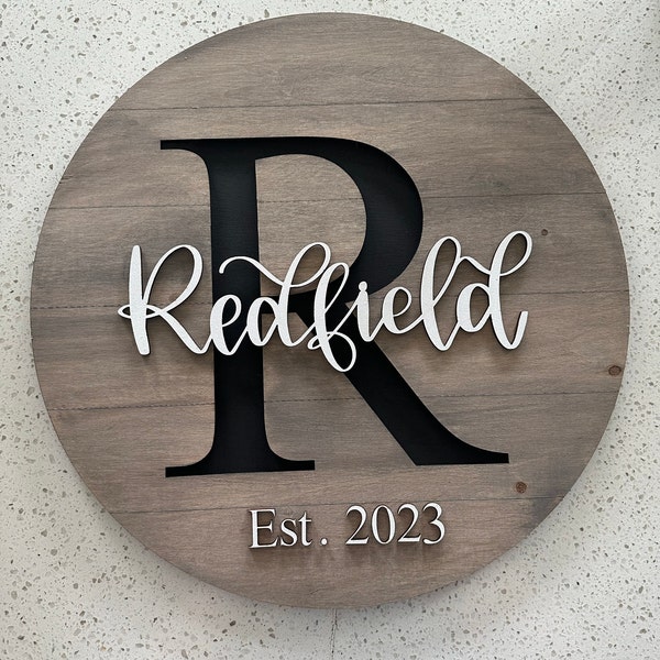 Last Name Sign, Round Initial Sign, Wedding Sign, Wedding Gift ...