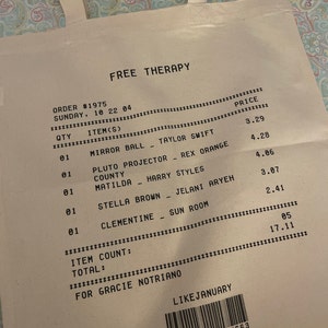 Custom Song Receipt Tote Customizable Song Playlist Tote Bag - Etsy