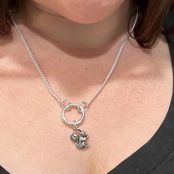 Sterling Silver Carabiner Charm Necklace 1.4mm Dainty Rolo Chain Charm ...