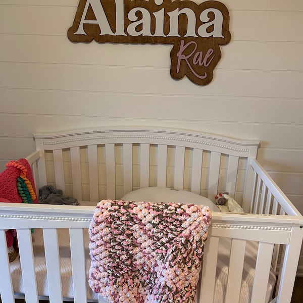 Large Wood Name Sign, Nursery Name Sign, Boho Nursery Sign , Above Crib ...