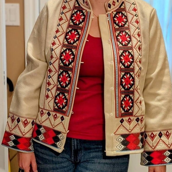Ukraine Embroidery Jacket,beige Women Jacket,ukraine Embroidery ...