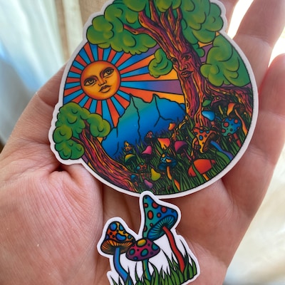 Trippy Mushroom Sun Tree Vinyl Sticker Psychedelic Vinyl Sticker ...