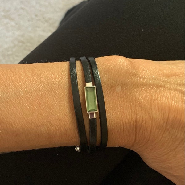 Leather and Astrophyllite Cuff Bracelet, Solid Sterling Silver Bezel ...