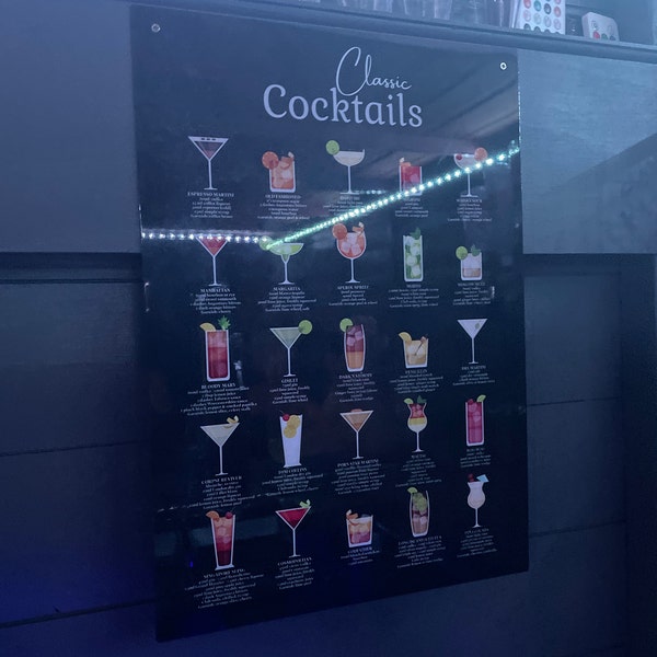 Classic Cocktail Metal Home Bar Sign Print on Black Chalkboard. 25 ...