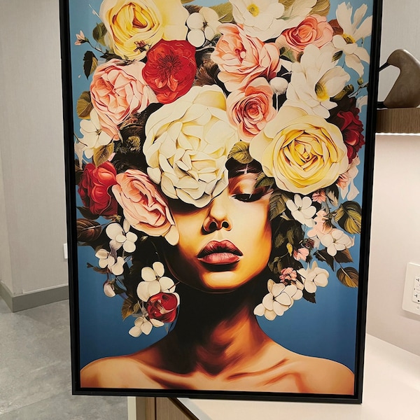 Framed Rose Head Woman Canvas Print: Femme Fleur Art (60x40) - Etsy