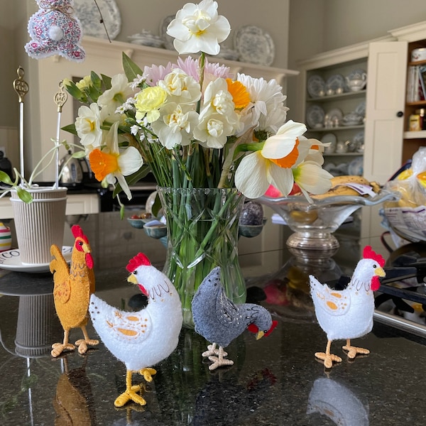 Gold Easter Rooster and Hen Decorations Felt Easter Chickens ...