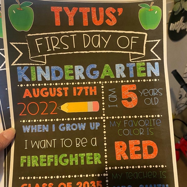 Editable Blue First Day of School Chalkboard Sign, Reusable First Day ...