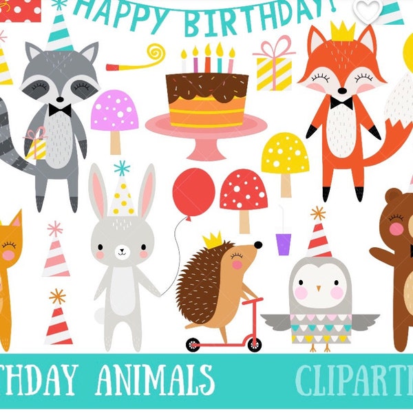 Birthday Party Clipart, Woodland Animals Party - Etsy