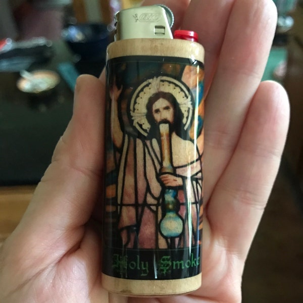 Holy Smoke Jesus Smoking Holding Pipe Lighter Case Holder Sleeve Cover ...