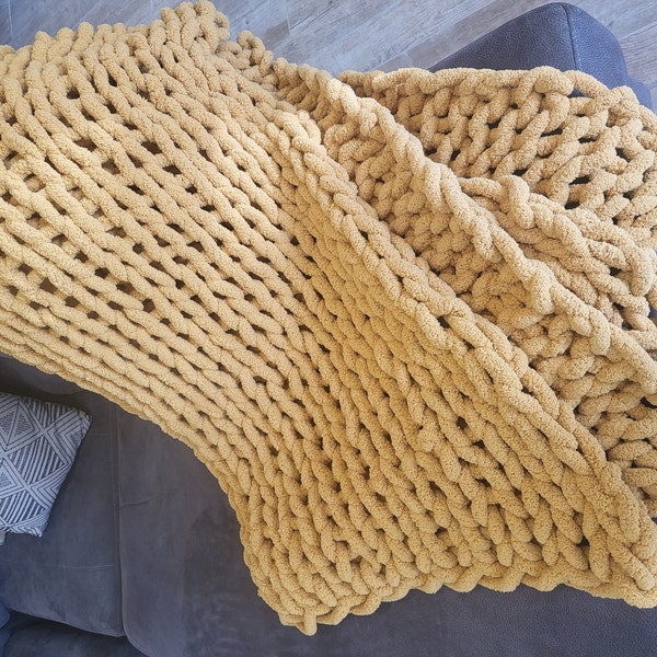 Chunky Knit Blanket, Hand Knit Blanket, Large Knit Blanket, Chunky ...